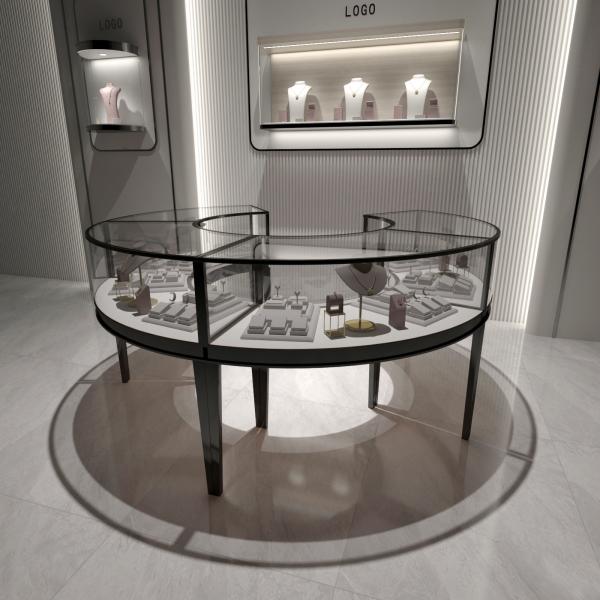 Quality Round Curved Jewelry Display Cabinet Oval jewellery glass counter Custom for sale