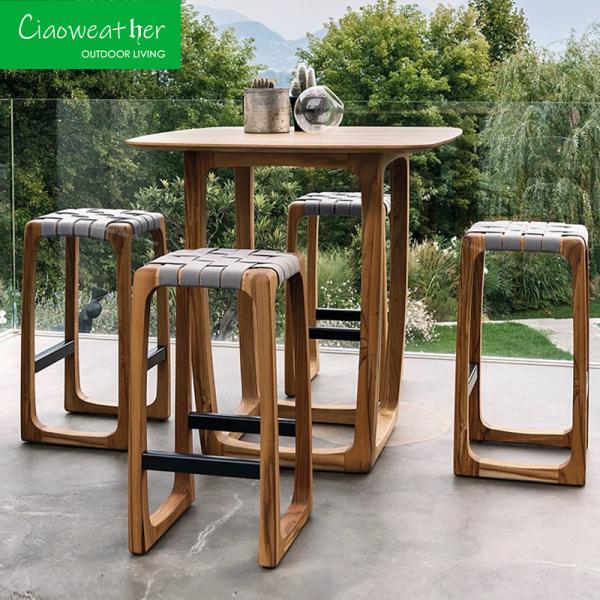 Quality Aluminum Teakwood Dining Room Set Modern Design High Bar Tables and Chairs for Outdoor Furniture Garden Bar in Restaurant for sale