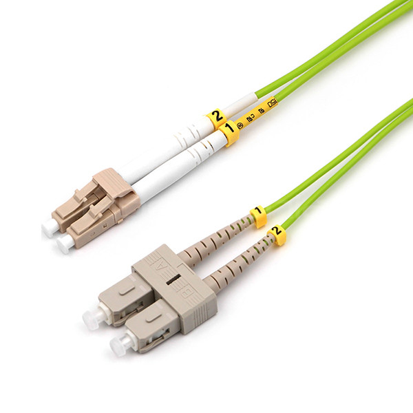 Quality LC UPC To SC UPC Fiber Optic Patch Cable Duplex OM5 Multimode OFNR 2.0mm Lime for sale