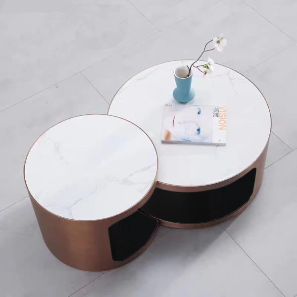 Quality Brushed Titanium Round Nordic Coffee Table Ceramic Top Sophisticated for sale