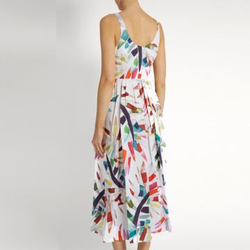 Quality 2018 New Style Women White-Print Button-Down Simple Cheap Linen Midi Dress for sale