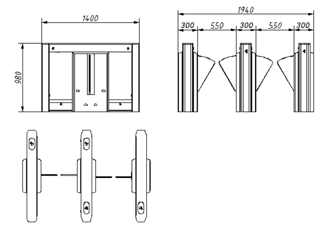 ES2216 Automatic Flap Barrier Gate - Detailed size drawing and dimensions