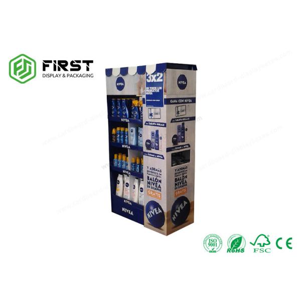 Quality Customized Logo Printed Foldable Paper Floor Display Stand For Retail Promotion for sale