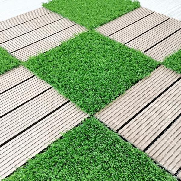 Quality Double PP NET PU Backing Artificial Grass Tile with PE Monofilament PP Curly for sale