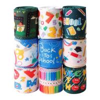 Quality Jute/Polyester Wired Burlap Ribbon for School Season Blue Pot and Rainbow Print for sale