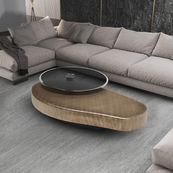 Quality OEM Stainless Steel Contemporary Round Coffee Table With Metal Base for sale