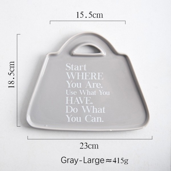Quality Under Glazed Technique Ceramic Snack Plate Set For Cute Bag Shape Gray Serving for sale