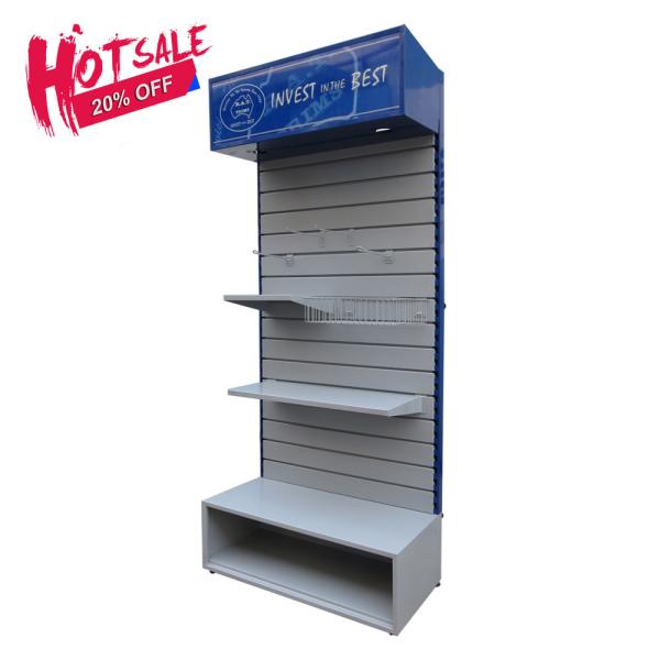 Quality Grocery Shelf Store Mobile Floor Stand Slatwall Display Stands for sale