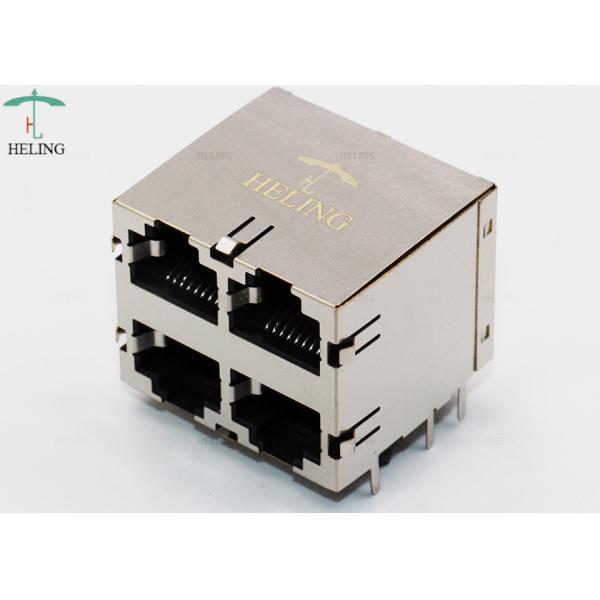 Quality 2 x 2 Ports Stacked RJ45 Connectors Shielding Through Hole Type PBT Material for sale