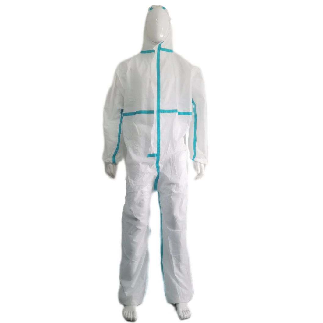 Dustproof Anti-Virus CE Type5&6 Disposable Isolation SMS Coverall with Stick Strip