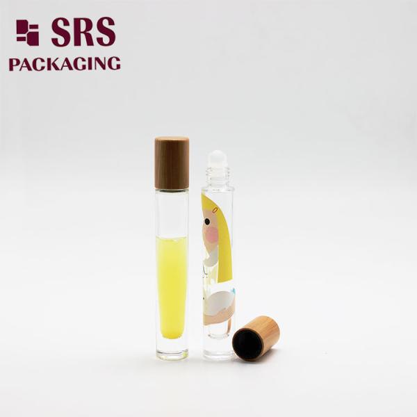 Quality GB1-10ml Empty Coating Glass Roll On Applicator Bottle 10ML With Bamboo Cap for sale