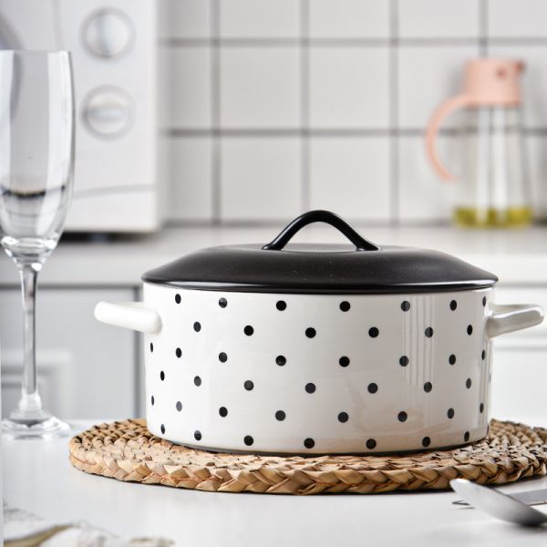 Quality Double Handle Ceramic Tureen Serving Bowl for Salad and Soup at Home for sale