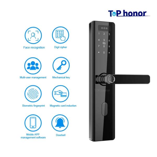 Quality Facial Recognition Smart Handle Door Lock Digital Code Card NFC Biometric Access for sale