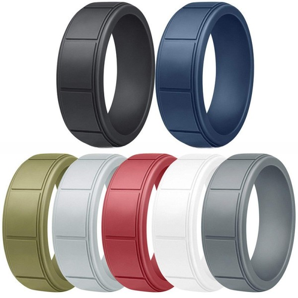 Quality Anniversary Men's Silicone Rings 8mm Wide 2.5mm Thick Rubber Bands Rectangular Pattern Breathable for sale