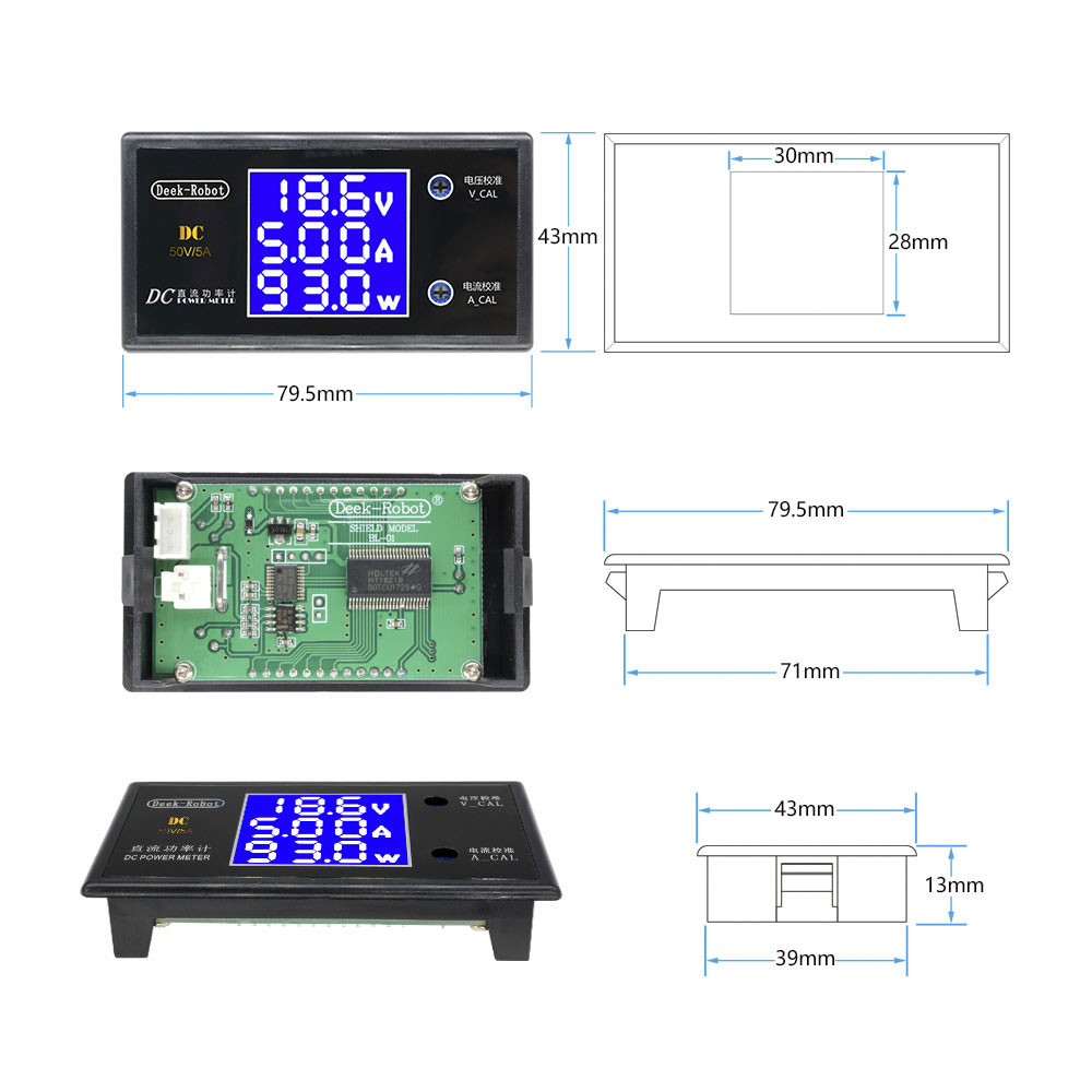 Quality DC 0-100V 0-50V Voltmeter Ammeter Wattmeter 5A 10A LCD Digital for sale