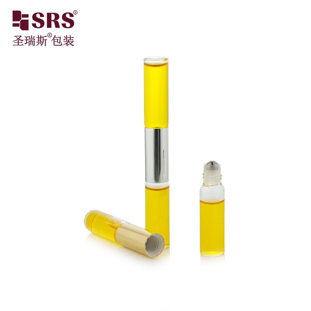 Quality SGB2-5ml+5ml Transparent Clear Double Ended Glass Bottle With Steel Ball For Essential Oil Perfume for sale