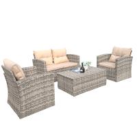 Quality Rectangular Aluminum Frame Rattan Outdoor Sofa Chair Coffee Table Set UV Weather for sale
