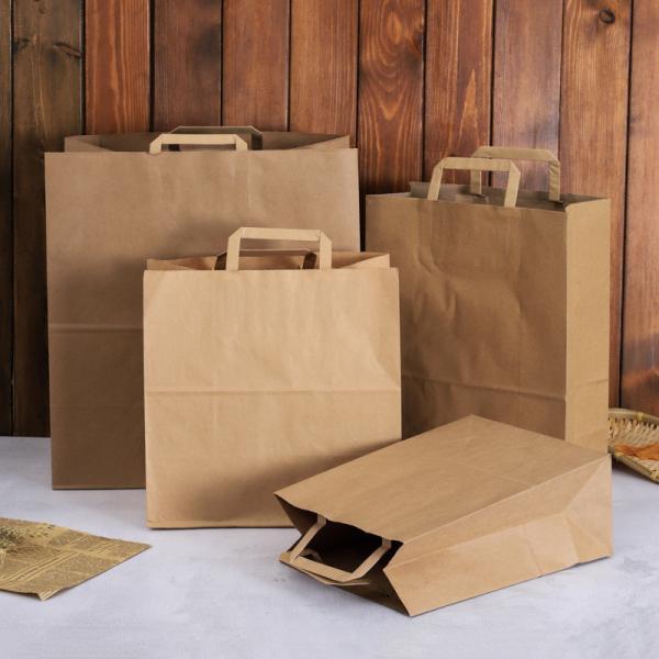 Quality 250gsm 300gsm Biodegradable Disposable Tableware Brown Paper Bags With Handles for sale