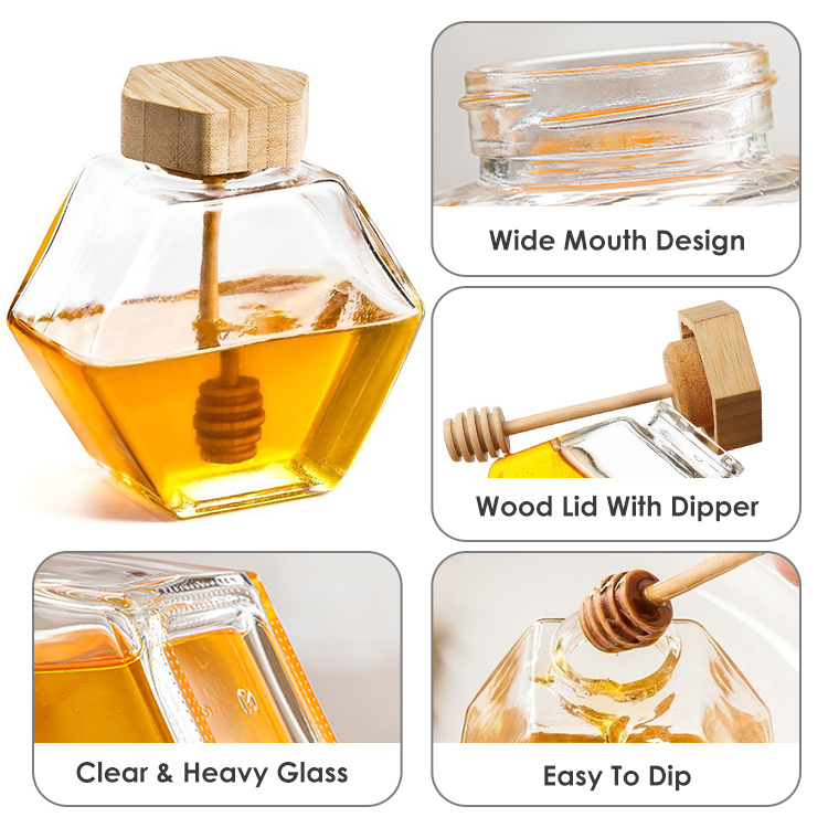 Cheap Price 100ml 220ml Hexagon Honey Jar with Dipper