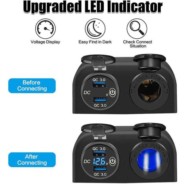 Quality QC3.0 Double USB Car Charger Waterproof Switch Voltage 12-24V for sale