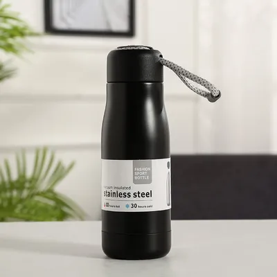 Quality 350ml Stainless Steel Metal Reusable Water Bottle With Portable Lid Hydro Insulated Thermal Flask For Hot Or Cold Drinks Direct Drinking Midnight Black for sale