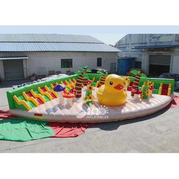 Quality 10x10m Big yellow duck inflatable theme park with sun beach sofa for entertainment for sale