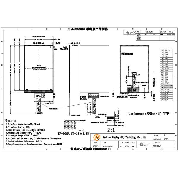 Quality Waterproof TFT LCD Touch Screen Display , 280 Nits 7 Inch MIPI LCD Panel for sale