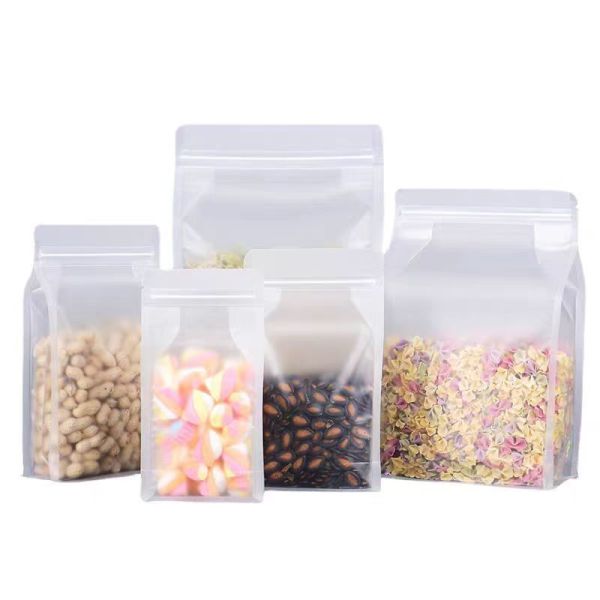 Quality Customizable Food-Grade Transparent/Frosted Flat Satchel Self-Sealing  Plastic Bags Carry Handle For Food Packaging for sale