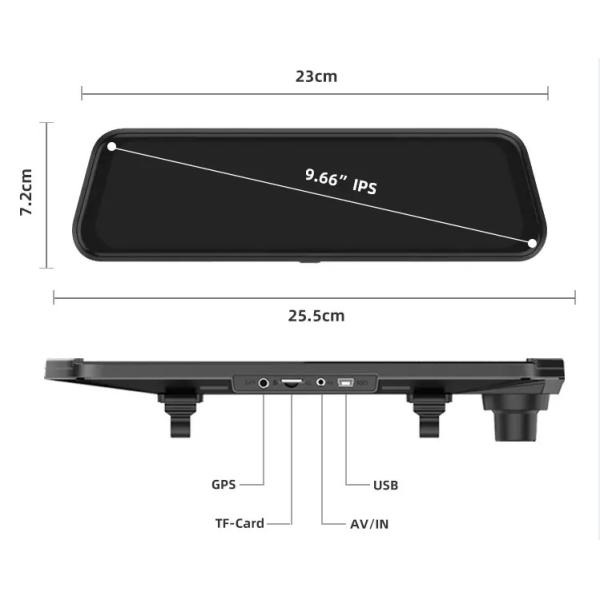 Quality 9.66 Inch Dual Wireless Dashboard Camera Dash Cam Video Driving Recorder 170 for sale