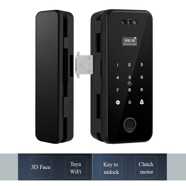 Quality Black Glass Door Lock Tuya Smart Lock Home Security 3D Face Digital Fingerprint for sale