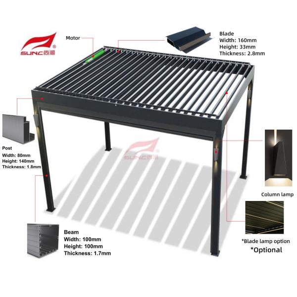 Quality Waterproof Manual Louvered Pergola Outdoor Aluminium Garden Gazebo 4x4m for sale