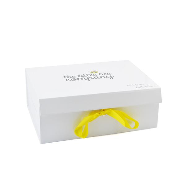 Quality Yellow Ribbon Closure White Hard Cardboard Gift Boxes 8cm Width for sale