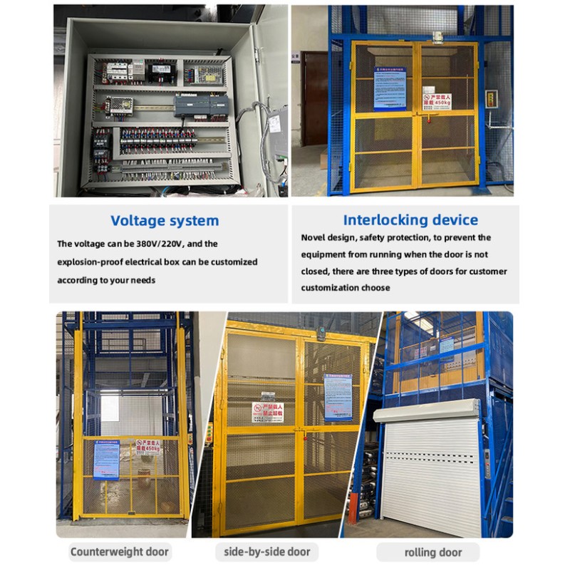 Four-fold door And Counterweight Door 5 Tons 8 m High Customized  500kg-20000kg Large Industrial Indoor Hydraulic Freight Elevetor 2
