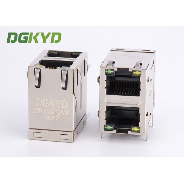 Quality 10/100 BASE 2x1 offset magnetic Network Connector, stacked rj45 modular jack for sale