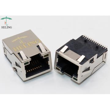Quality Side Entry Offset Overhangs PCB Magnetic RJ45 Jack With EMI Finger for sale