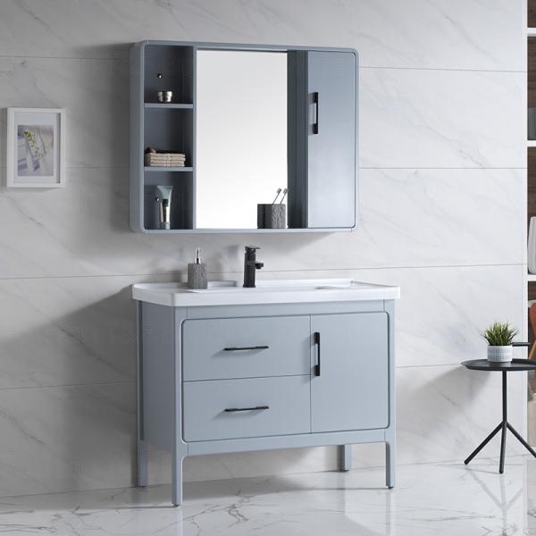 Quality Solid Wood Floor Mount Bathroom Vanities With HD Silver Mirror for sale