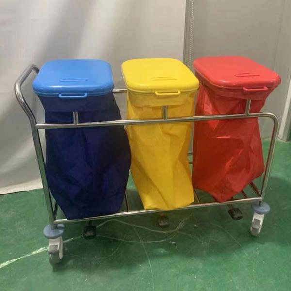 Quality Mobile 3 Bins Medical Waste Trolley With Stainless Steel Frame For Hospital Patient Care for sale