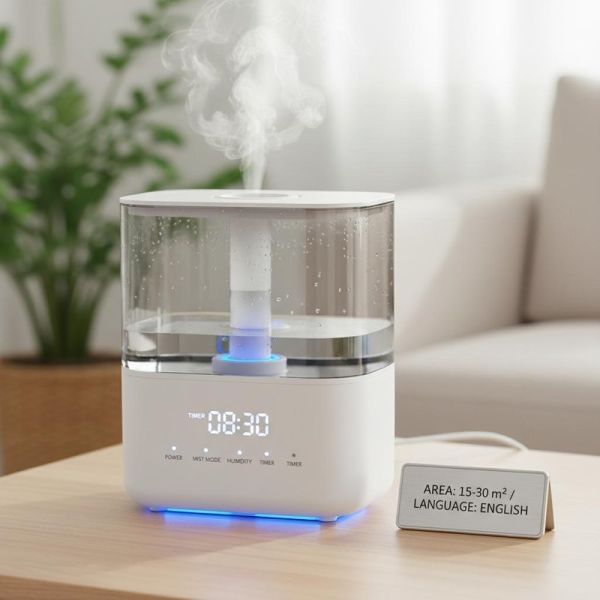 Quality Timer Ultrasonic Air Humidifier Designed for 15-30 Square Meters Area Featuring English Operating Language and Performance for sale