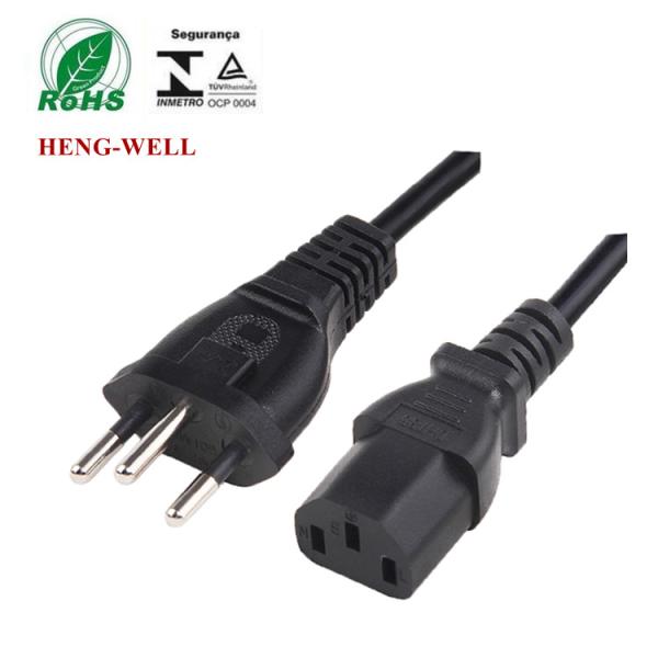Quality AC 3 Round Pin Brazil Power Cord 2m INMETRO For Home Appliance for sale