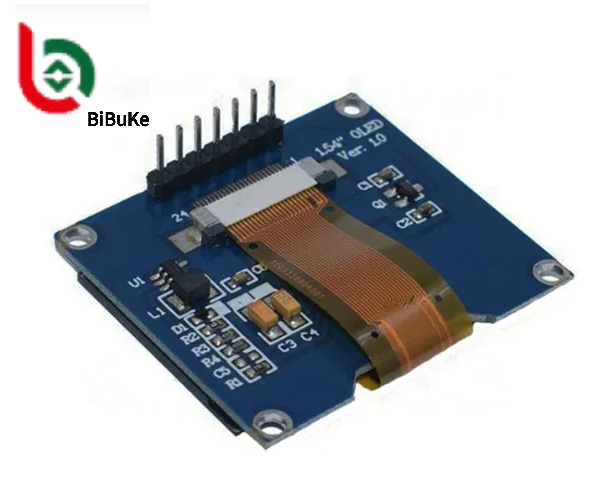 1.54 inch OLED display module front view showing white text on black background