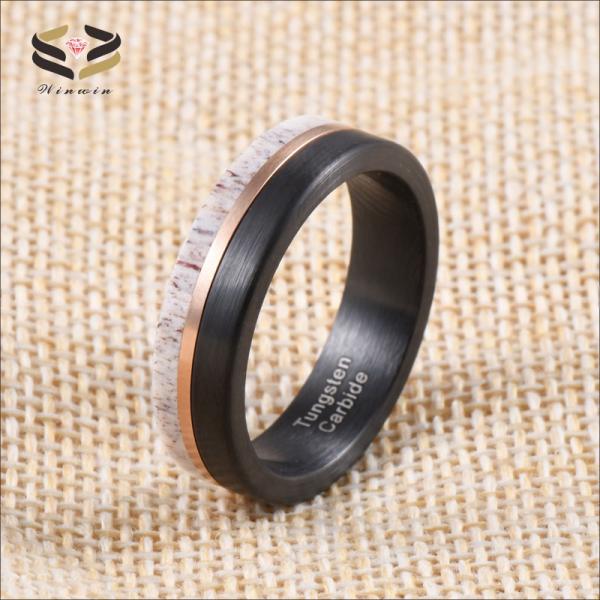 Quality Occasions Christmas/ Year/Father's Day Men's Customized Handmade Black Tungsten Inlay Deer Horn Antler Wedding Band Ring for sale