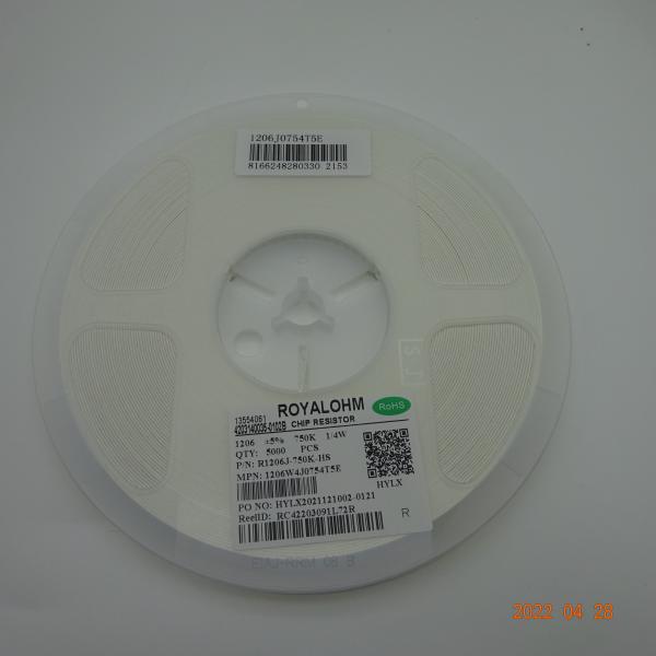 Quality 1206W4J0754T5E Metal Film SMD Chip Resistor 1206 1W 4W 5% 750K Royalohm for sale