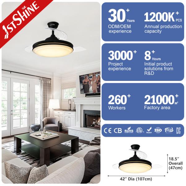 Quality DC Silent Motor LED Retractable Ceiling Fan Light 6 Speed Remote Control for sale