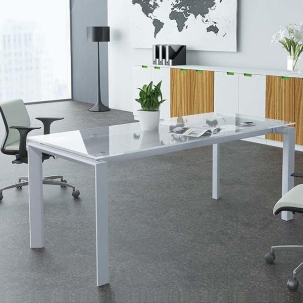 Quality H750mm Office Conference Table Metal Legs Glass Meeting Desk for sale