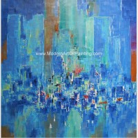 Quality Abstract Cityscape Painting On Canvas , Framed Oil Paintings For Modern House for sale
