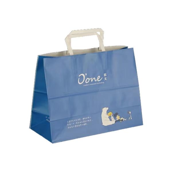 Quality Biodegradable Kraft Paper Bag Flat Handle Custom Print Fast Food Takeaway Packaging for sale