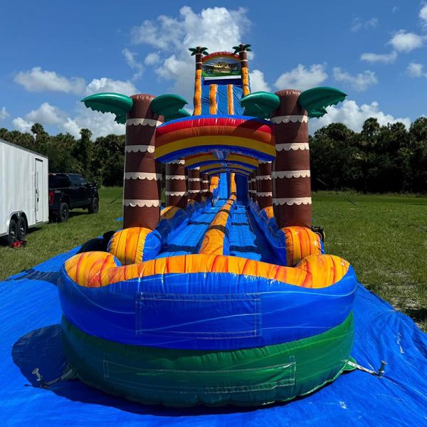 Quality Extra Long Palm Tree Inflatable Slide Combo with Pool Must-Experience at Aquatic for sale