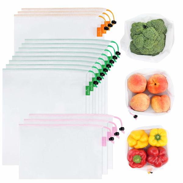 Quality TUV Recycled Reusable Mesh Produce Bags , GOTS Drawstring Net Bag Foldable for sale