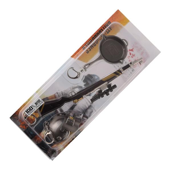 Quality 3 PCS Metal Gun Model Keychains Helmet 98K Frying Pan Key Ring for sale