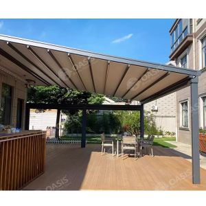 Quality Outdoor Patio Retractable Fabric Roof Pergola , Metal Gazebo Class 6 Wind for sale
